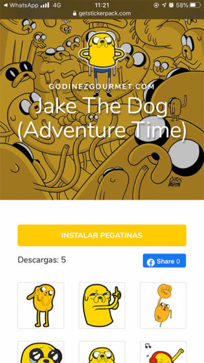 Stickers de Jake The Dog (Adventure Time) para WhatsApp - Godinez Gourmet